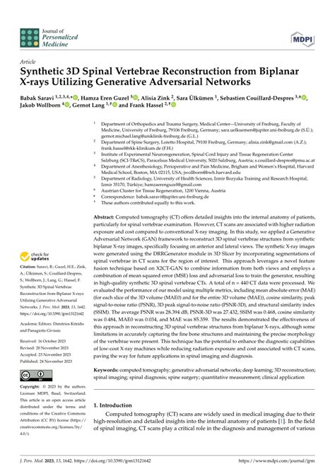 Pdf Synthetic 3d Spinal Vertebrae Reconstruction From Biplanar X Rays Utilizing Generative