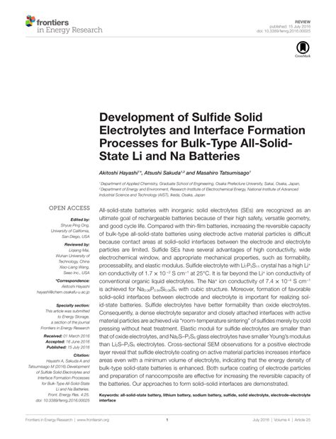 Pdf Development Of Sulfide Solid Electrolytes And Interface Formation