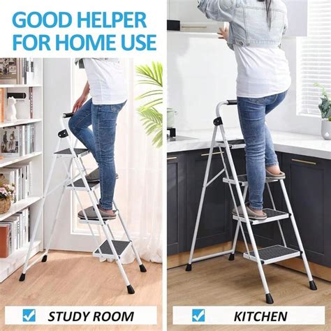 Kingrack Step Ladder 4 Step Folding Step Stool For Adults With Handrails Heavy Duty Steel Sturdy