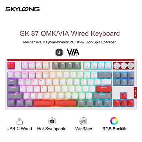 SKYLOONG GK QMK VIA Keyboard USB Wired TKL Gaming Keyboard VIA Programmable Macros Knobs