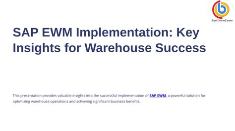 Ppt Sap Ewm Implementation Key Insights For Warehouse Success Powerpoint Presentation Id