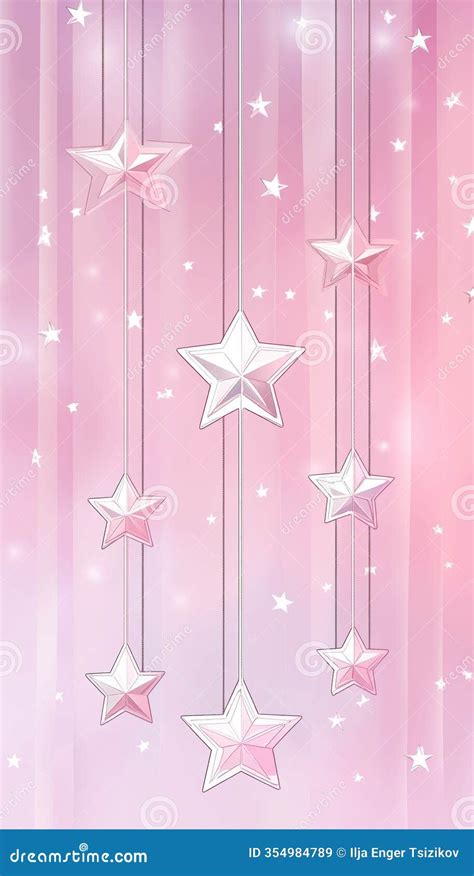 Pink Pastel Background With Hanging White Stars Sparkles And A Dreamy