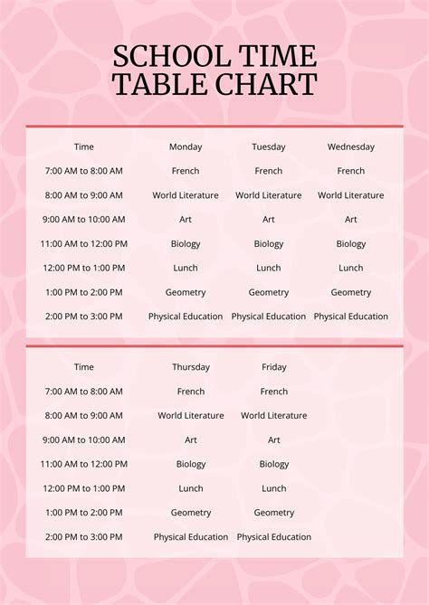 How To Make Class Time Table Chart Design Talk