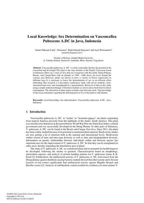 PDF Local Knowledge Sex Determination On Vasconcellea Pubescens A DC In Java Indonesia