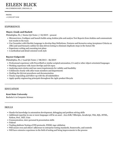Qa Tester Resume Samples Velvet Jobs