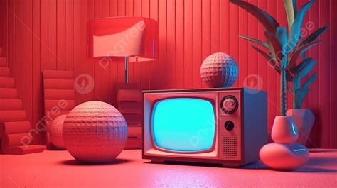 만화 스타일 3d 렌더링은 파란색 텔레비전 기술로 빨간색 장면을 묘사합니다 티비 쇼 텔레비전 채널 Tv 3d 배경 일러스트 및 사진 무료 다운로드 Pngtree