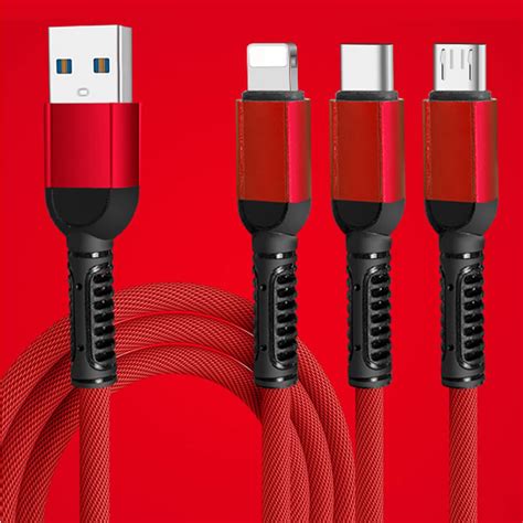 Usb Oplaadkabel In Met Lightning Usb C Micro Usb Kleur Rood De Beste Gadgets