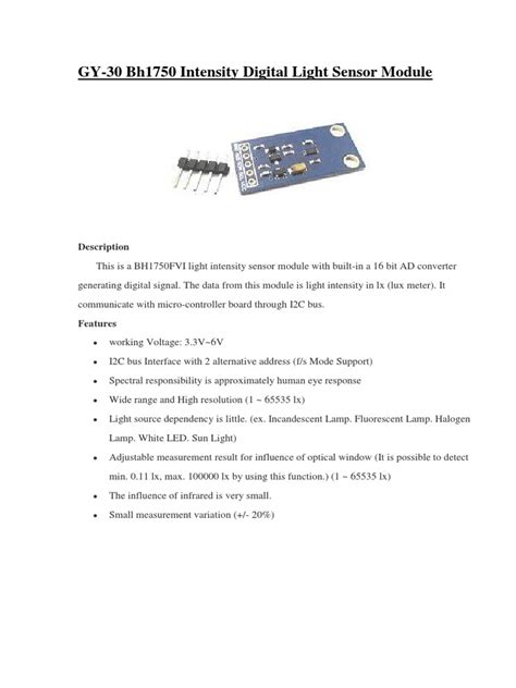 Gy 30 Bh1750 Intensity Digital Light Sensor Module Pdf