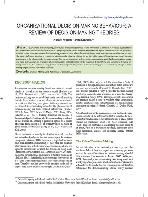 Organisational Decision Making Behaviour Pdf Decision Making Utility