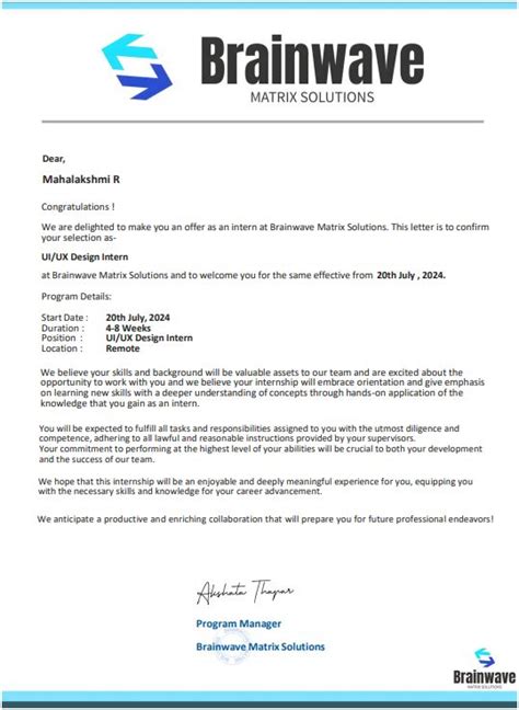 Mahalakshmi R On Linkedin Internship Ui Ux Brainwaveintern Opportunity