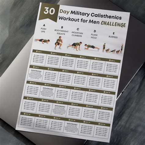 30 Day Military Calisthenics Challenge For Men Printable Bodyweight