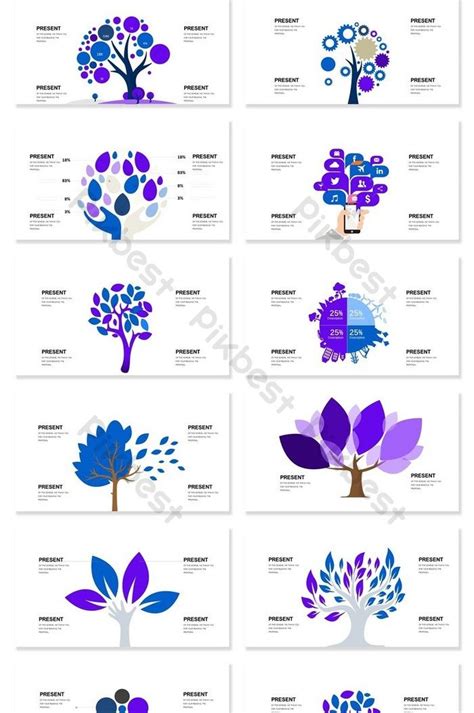 40 Page Two Color Tree Chart Set Ppt Template Powerpoint Pptx