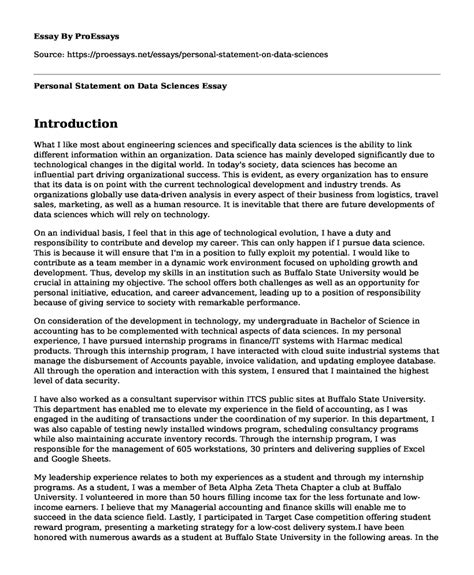 📚 Personal Statement On Data Sciences Free Essay Term Paper Example