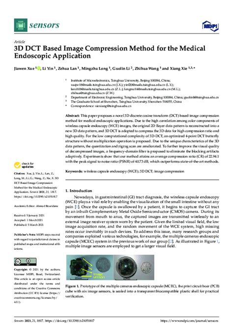 Pdf 3d Dct Based Image Compression Method For The Medical Endoscopic