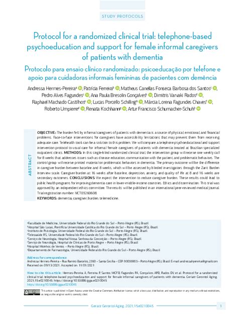 Pdf Protocol For A Randomized Clinical Trial Telephone Based Psychoeducation And Support For
