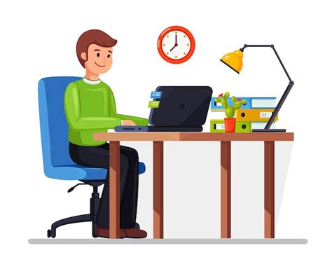 Деловой человек работающий за столом интерьер офиса с компьютером ноутбуком документами