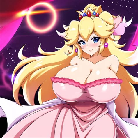 Princess Peach Huge Boobs Silk Nightgown Windblown By