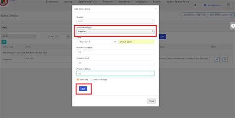 How To Add Mess Menu Items Prices Babe Management Software Babe Management System