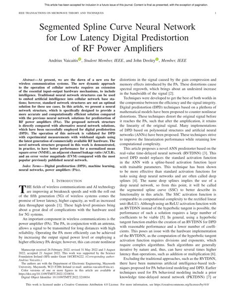 PDF Segmented Spline Curve Neural Network For Low Latency Digital Predistortion Of RF Power