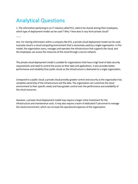Analytical Questions Unit 1 Pdf Cloud Computing Computing