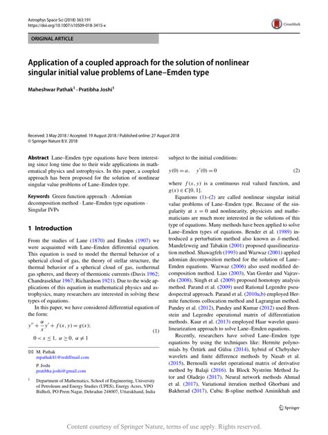 Application Of A Coupled Approach For The Solution Of Nonlinear Singular Initial Value Problems