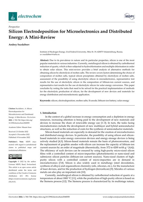 Pdf Silicon Electrodeposition For Microelectronics And Distributed Energy A Mini Review