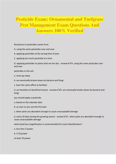 Pesticide Exam Ornamental And Turfgrass Pest Management Exam Questions