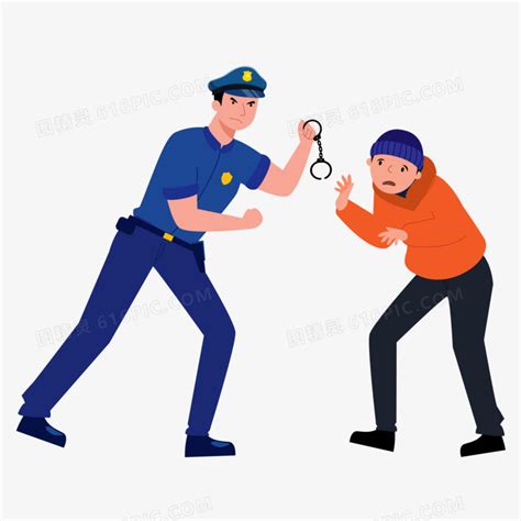 手绘警察逮捕小偷免抠元素图片免费下载 PNG素材 编号18mipq82d 图精灵