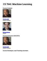 CS 7641 Machine Learning OMSCS Georgia Institute Of Technology Atlanta GA Pdf CS 7641 Machine