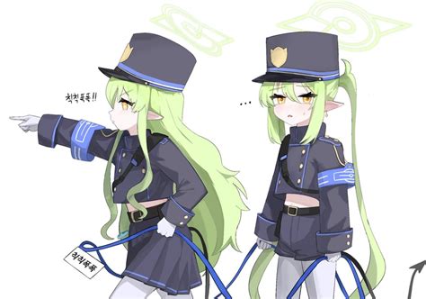 Highlander Twintails Conductor And Highlander Sidelocks Conductor Blue Archive Drawn By