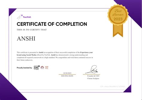 Anshi Soni On Linkedin Training Certificate From Youvah