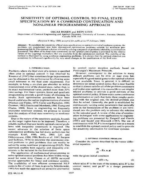 Pdf Sensitivity Of Optimal Control To Final State Specification By A Combined Continuation And