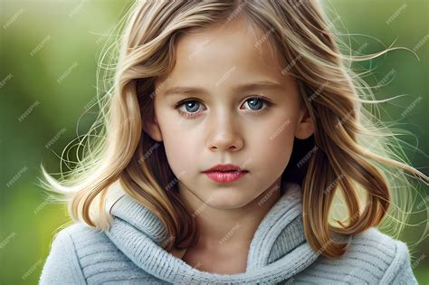 Premium Ai Image A Girl With Blue Eyes And A Grey Sweater
