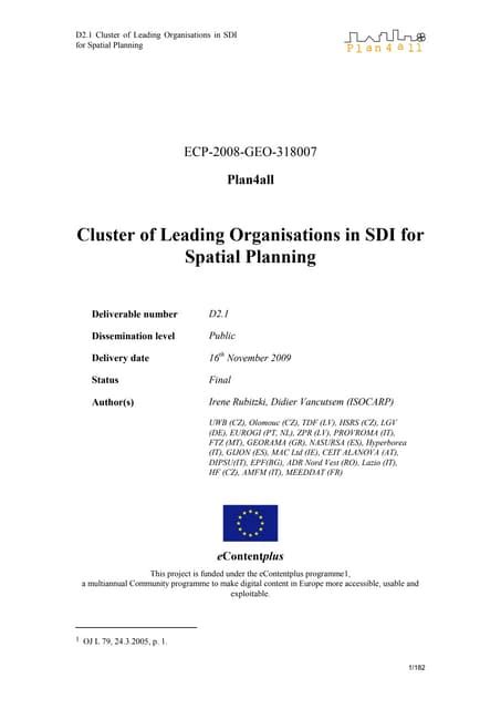 d2 1 cluster of leading organisations in sdi for spatial planning pdf