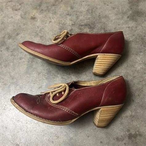 Vintage Red Kinney Shoes Wooden Heels Kinneyshoes Depop