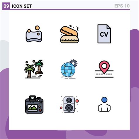 Filledline Flat Color Pack Of 9 Universal Symbols Of Globe International High School Arecaceae