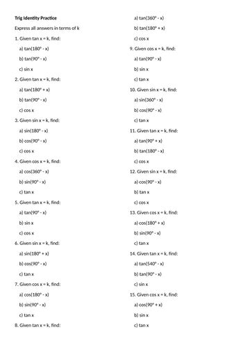 Trigonometry Identities Teaching Resources
