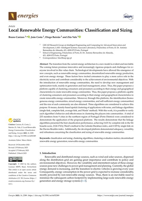 Pdf Local Renewable Energy Communities Classification And Sizing