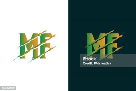 스크래치 효과와 녹색 그라데이션 Mf 편지 템플릿 로고 디자인 갈고리 발톱에 대한 스톡 벡터 아트 및 기타 이미지 갈고리 발톱 노랑 더러운 Istock