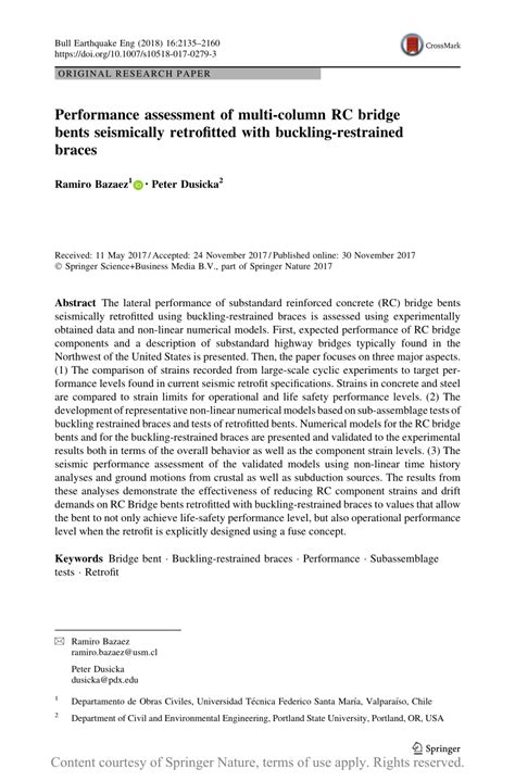 Performance Assessment Of Multi Column Rc Bridge Bents Seismically Retrofitted With Buckling
