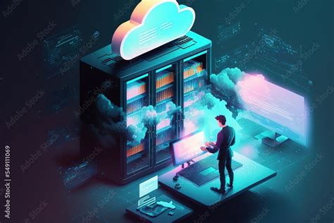 Illustration Stock Business Technology Cloud Computing Service Concept And Datacenter Storage