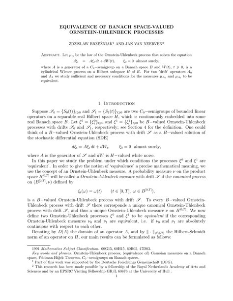 Pdf Equivalence Of Banach Space Valued Ornstein Uhlenbeck Processes