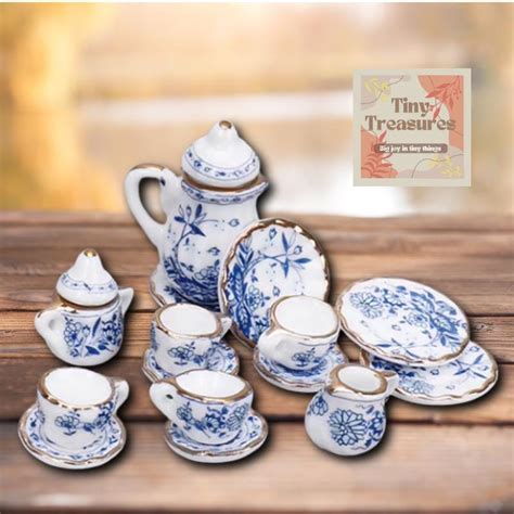 Miniature Porcelain Tea Set 15 Piece Dollhouse Tea Set 112 Scale