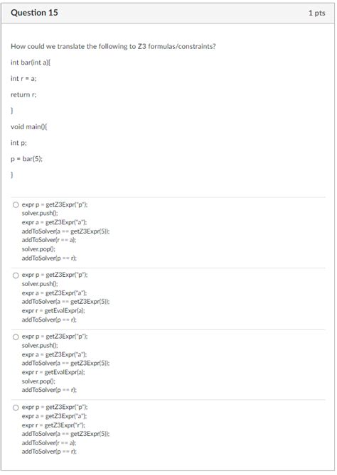 Solved This Quiz Focuses On Predicate Logic And Z Formulas Chegg