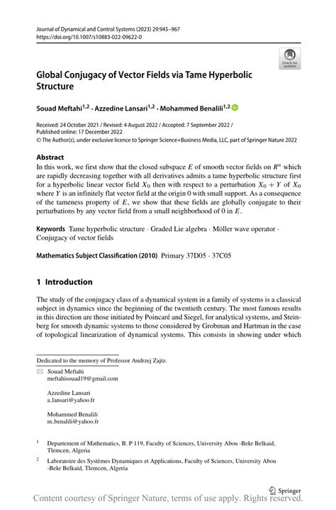 Global Conjugacy Of Vector Fields Via Tame Hyperbolic Structure Request Pdf