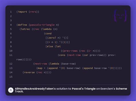 Allhandlesarealreadytakens Solution For Pascals Triangle In Scheme On