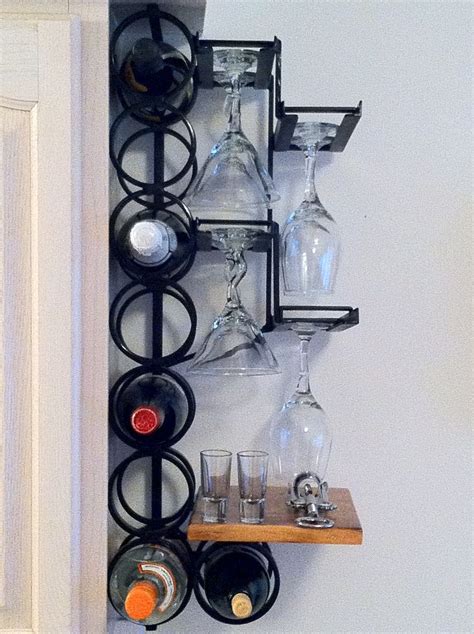Hand Crafted 8 Bottle 8 Wine Glass Wrought Iron Wall Mounted Wine Rack