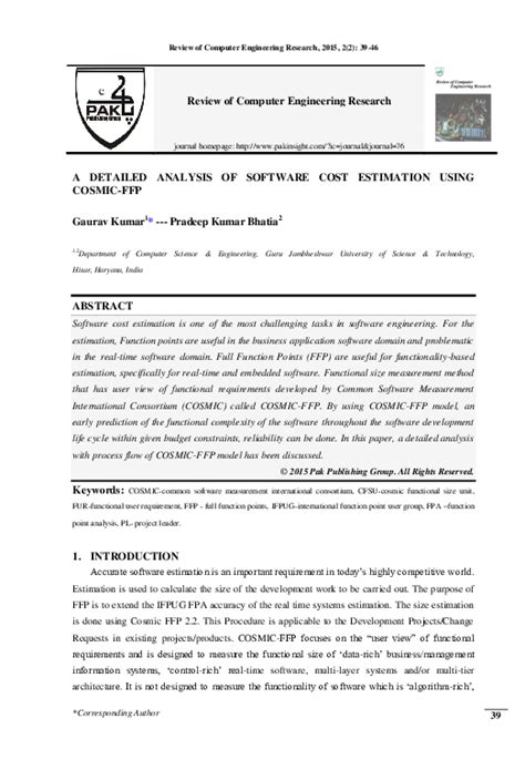 Pdf A Detailed Analysis Of Software Cost Estimation Using Cosmic Ffp