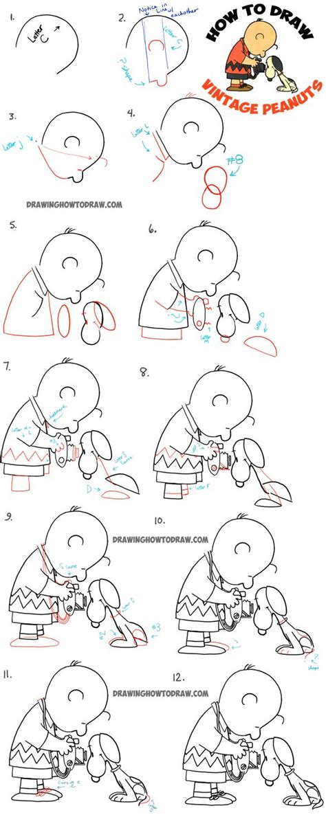 How To Draw Snoopy And Charlie Brown From Peanuts In Vintage Style How To Draw Step By Step