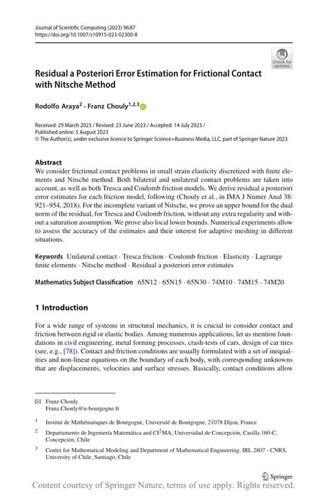 Residual A Posteriori Error Estimation For Frictional Contact With Nitsche Method Request Pdf